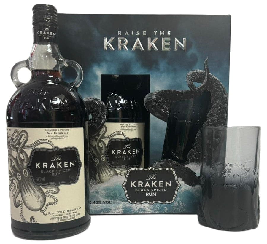 The Kraken Black Spiced Rum Gift Set With Glass 1L Threshers