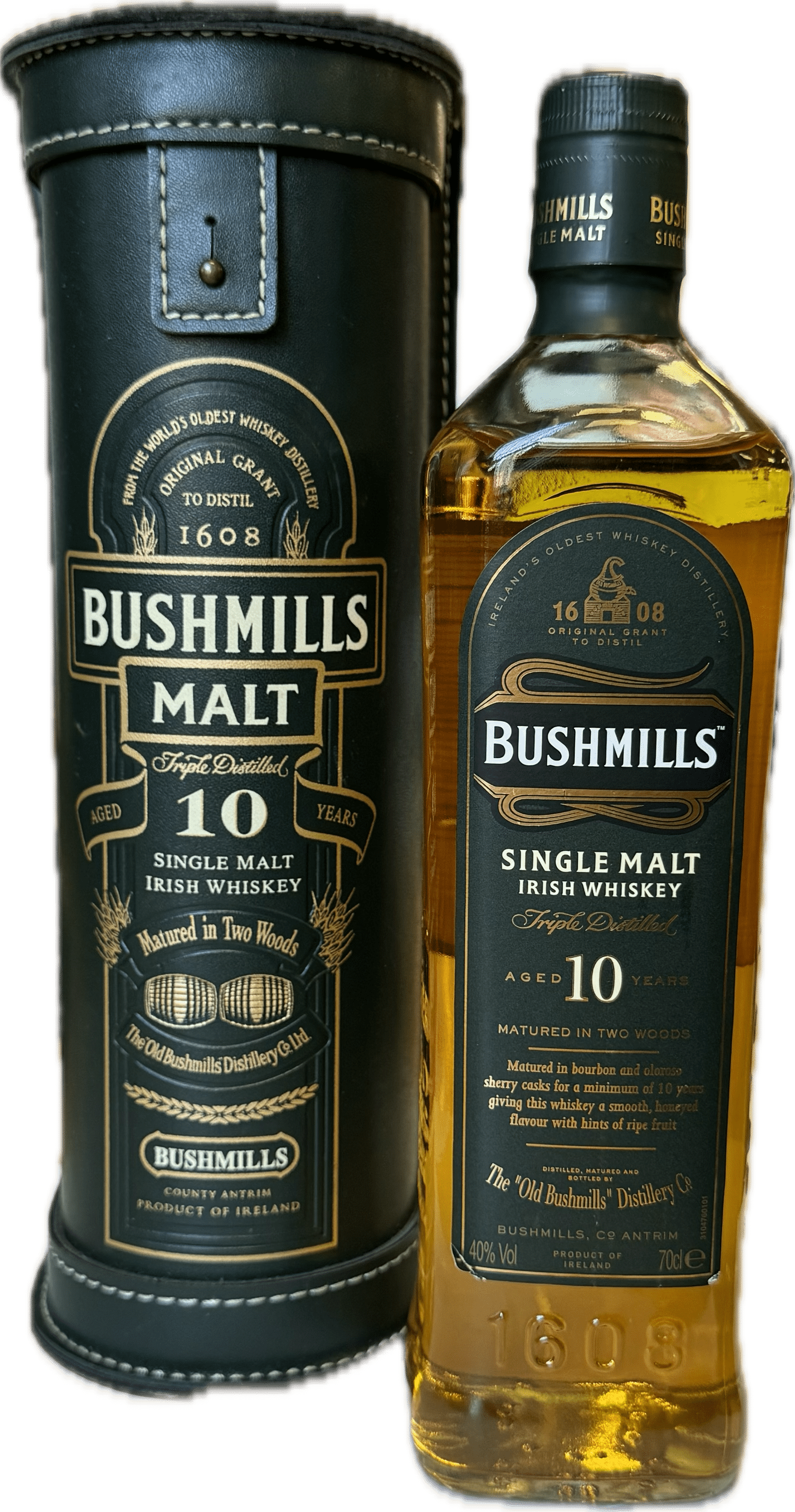 Bushmills Malt 10 Year Old Single Malt Irish Whiskey Leather Gift Tube ...