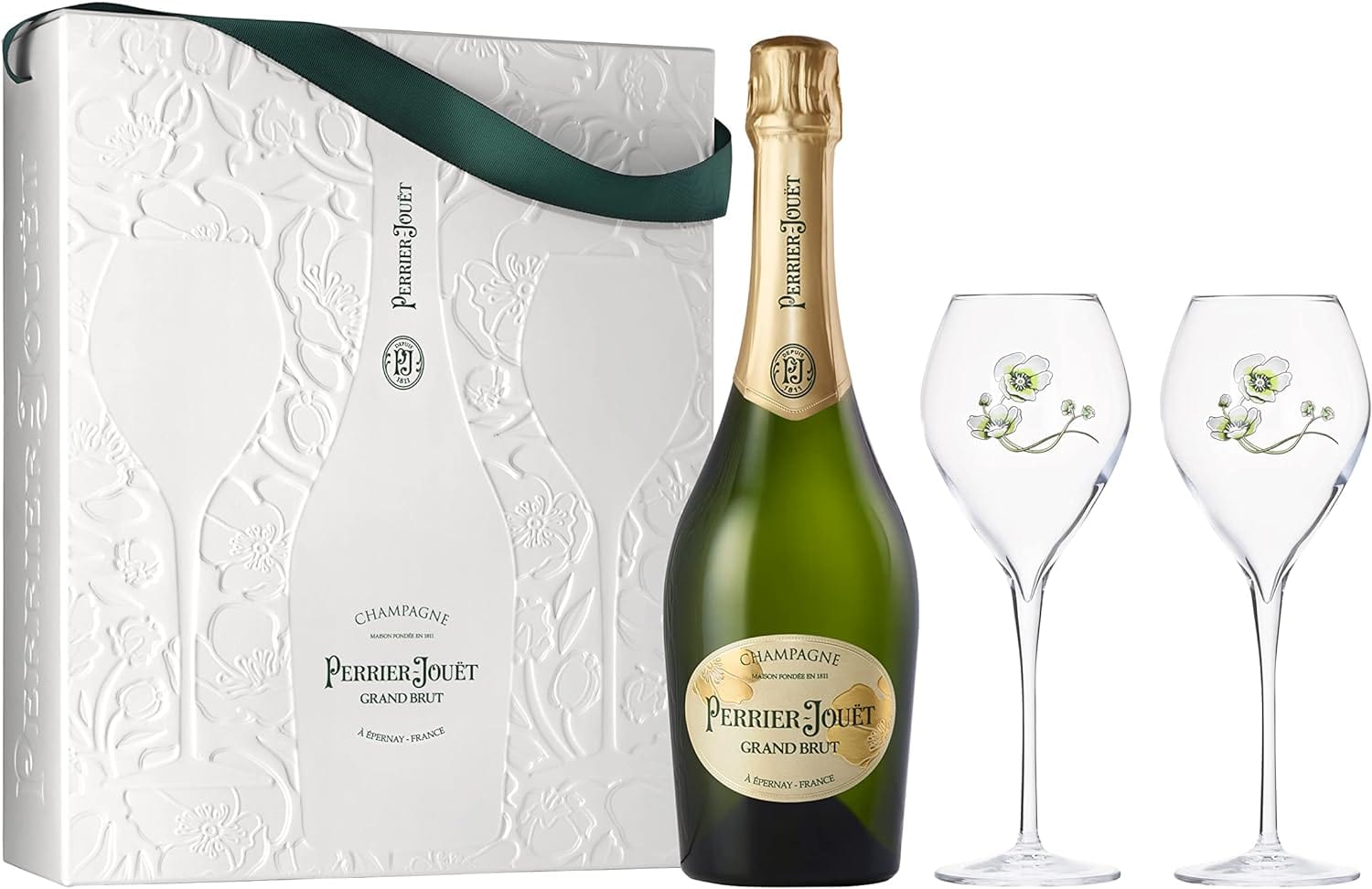 Perrier Jouet Grand Brut Champagne & 2 Flutes Gift Box 75cl, Threshers ...