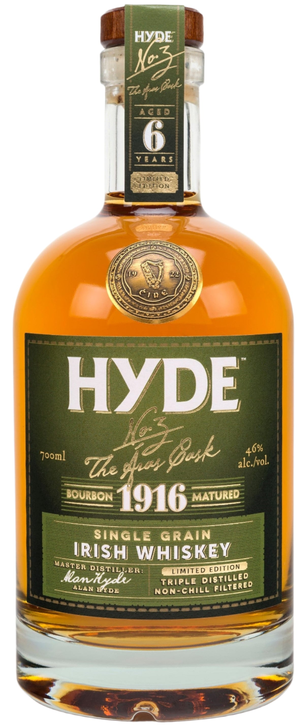 Hyde No.3 the Áras Cask Single Grain Irish Whiskey 70cl, Threshers ...