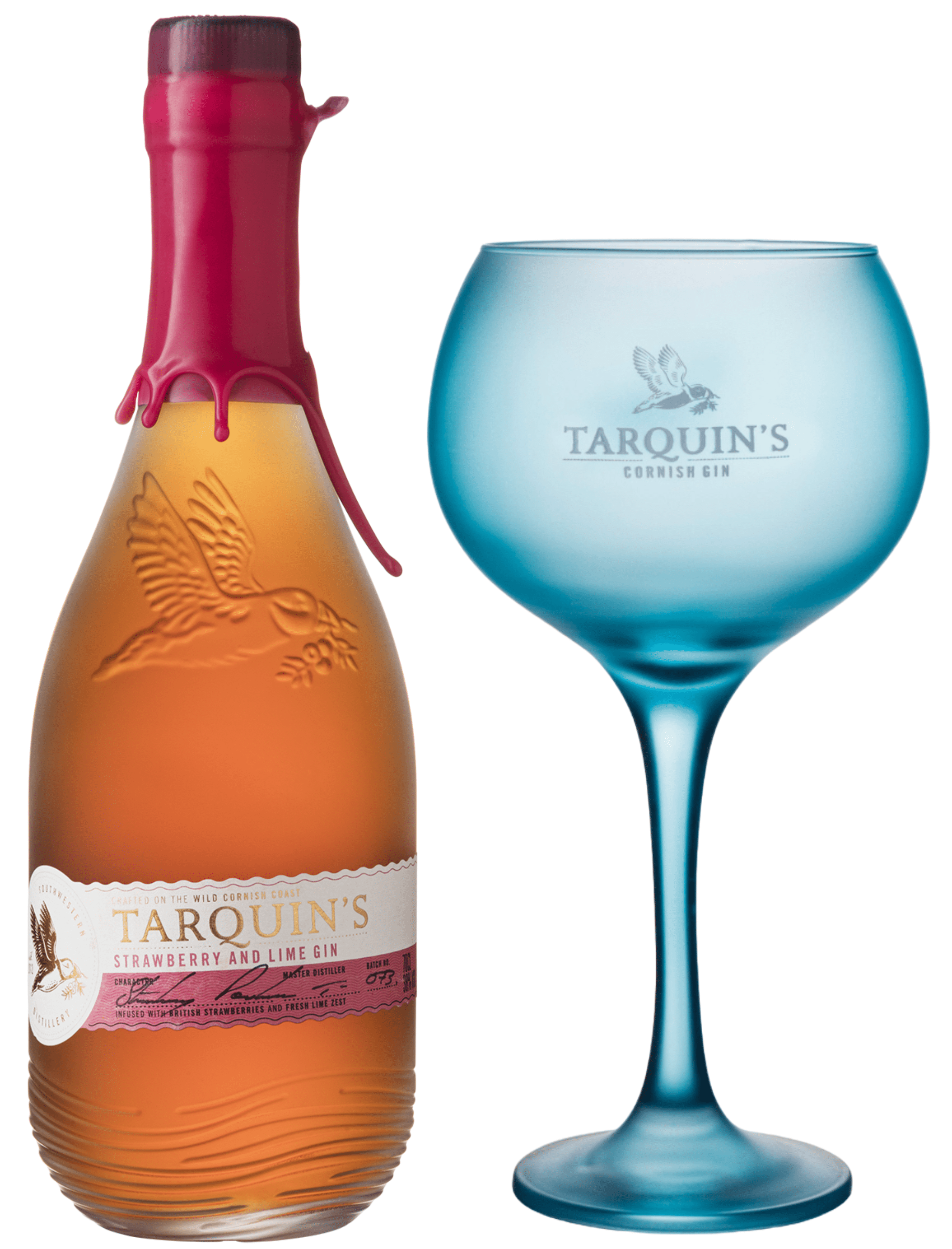 Tarquin's Cornish Strawberry and Lime Gin & Blue Copa Glass 70cl ...
