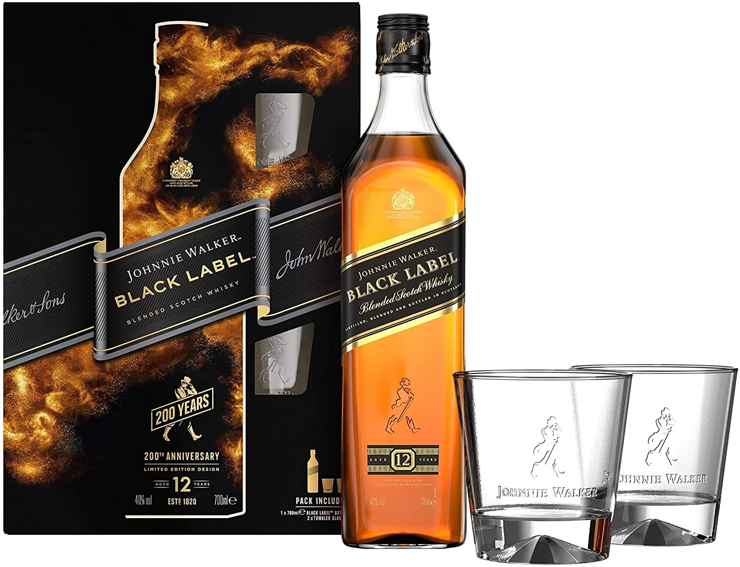 Johnnie Walker Black Label 200th Year Anniversary Gift Pack 2 x Glasse ...