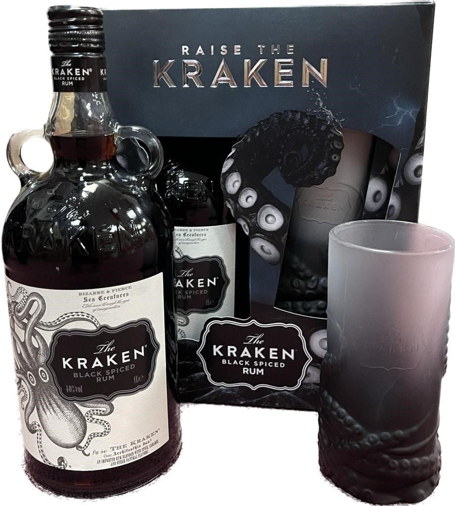 The Kraken Black Spiced Rum Gift Set With Glass 1L – Threshers
